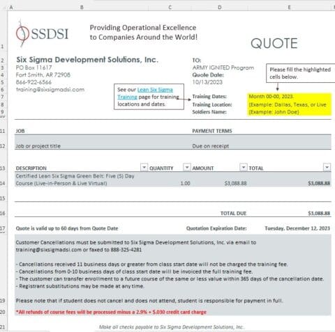 ARMY Ignited Credentialing Assistance for Six Sigma Training!